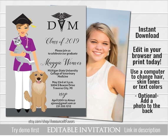 Veterinary School Graduation Invitation - Veterinarian Graduation ...