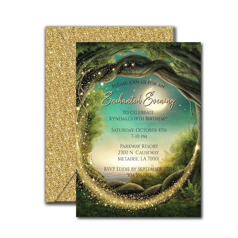 Enchanted Party Invitations Gold Glitter Invitations Magical - Etsy