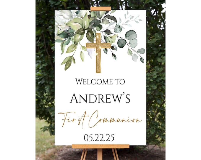 First Communion Welcome Sign Template, Greenery First Communion Welcome ...