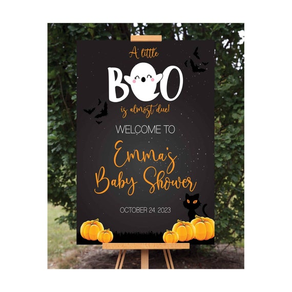 Halloween Welcome Sign, Little Boo Baby Shower Sign Printable, Boy ...
