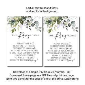 Ring Game Template, Bridal Shower Games, Ring Game Sign, Greenery ...