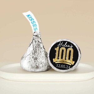 100th Birthday Hershey Kisses Stickers - Personalized Glitter Birthday ...