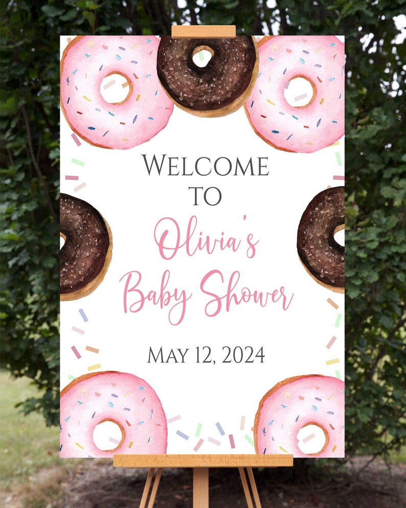Neutral Donut Baby Shower Welcome Sign Pink Donut Birthday - Etsy