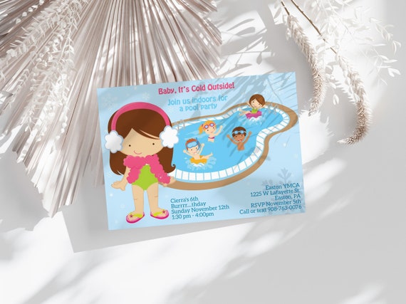 Indoor Winter Pool Party Invitation Christmas In July Pool Party