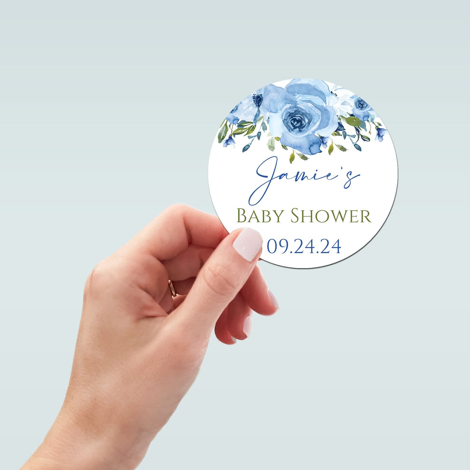 Blue Floral Baby Shower Stickers Blue Baby Shower Hershey - Etsy