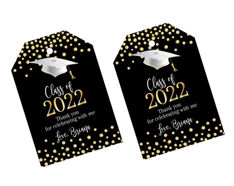 Black and Gold Graduation Thank You Tags Digital Download | Etsy