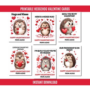 Hedgehog Valentine Cards, Classroom Printable Valentine Cards, Cute ...