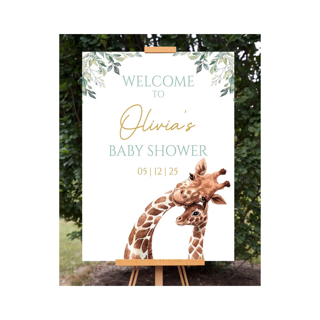 Giraffe Baby Shower Welcome Sign, Printable Safari Birthday Welcome ...