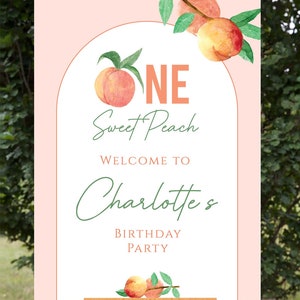 One Sweet Peach Welcome Sign, Girls Printable Birthday Sign, Sweet as a ...
