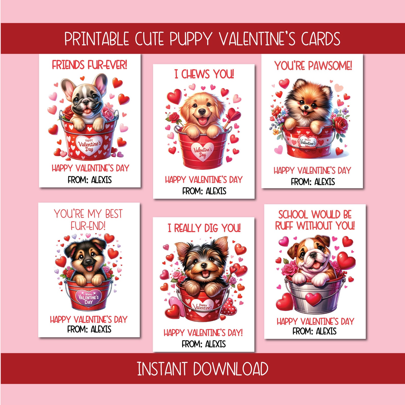 Editable Puppy Valentine Cards Printable, Dog Classroom Valentine's Day ...
