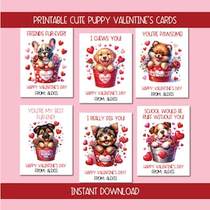 Editable Puppy Valentine Cards Printable, Dog Classroom Valentine's Day ...