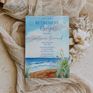 Beach Retirement Party Invitation, Beach Retirement Invitation Template ...