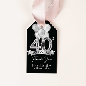 40th Birthday Favor Tags, 40th Birthday Thank You Tags Printable, 40th ...