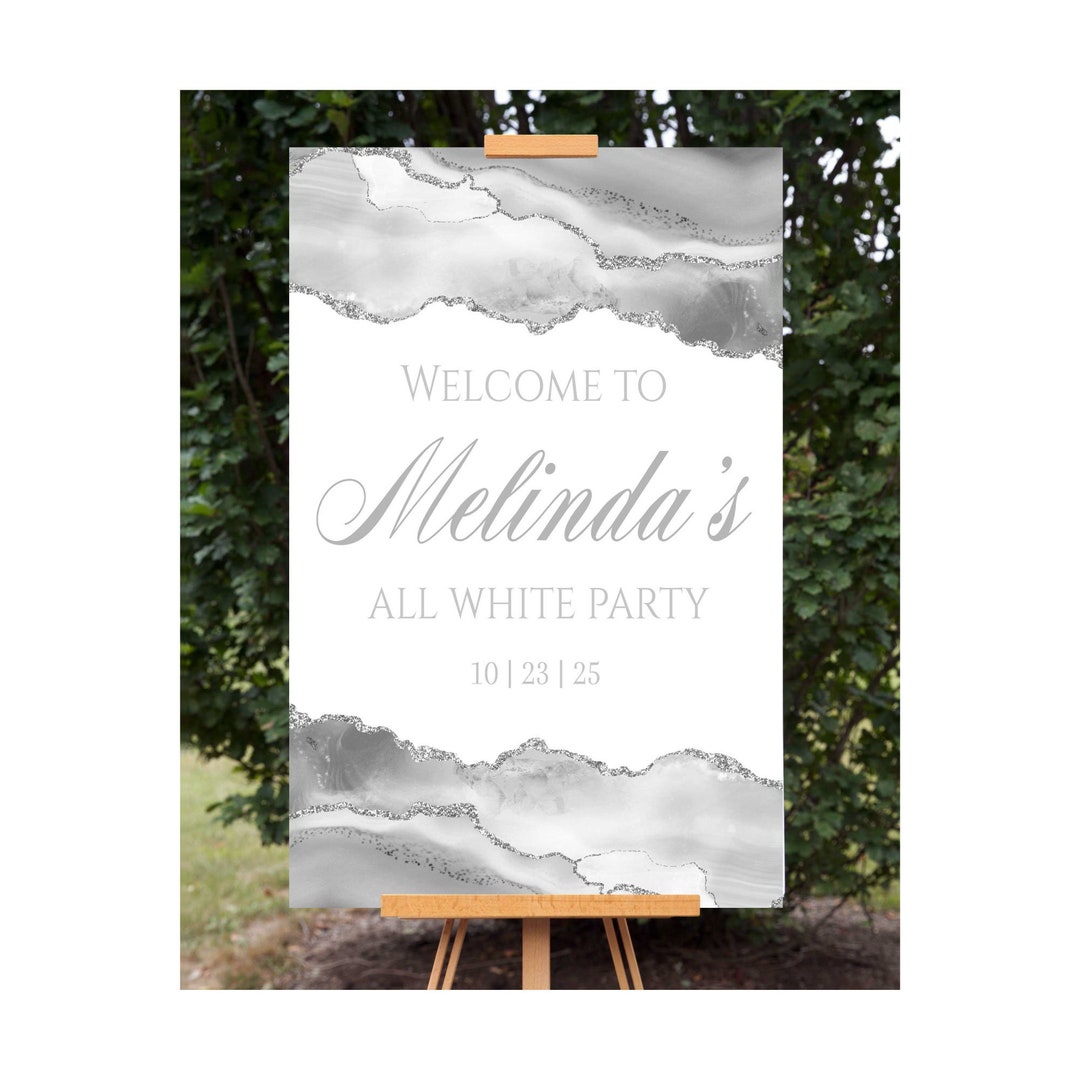 All White Party Welcome Sign, Printable White Birthday Welcome Sign - Etsy