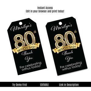 80th Birthday Favor Tags, Printable Thank You Tags (digital File) - Etsy