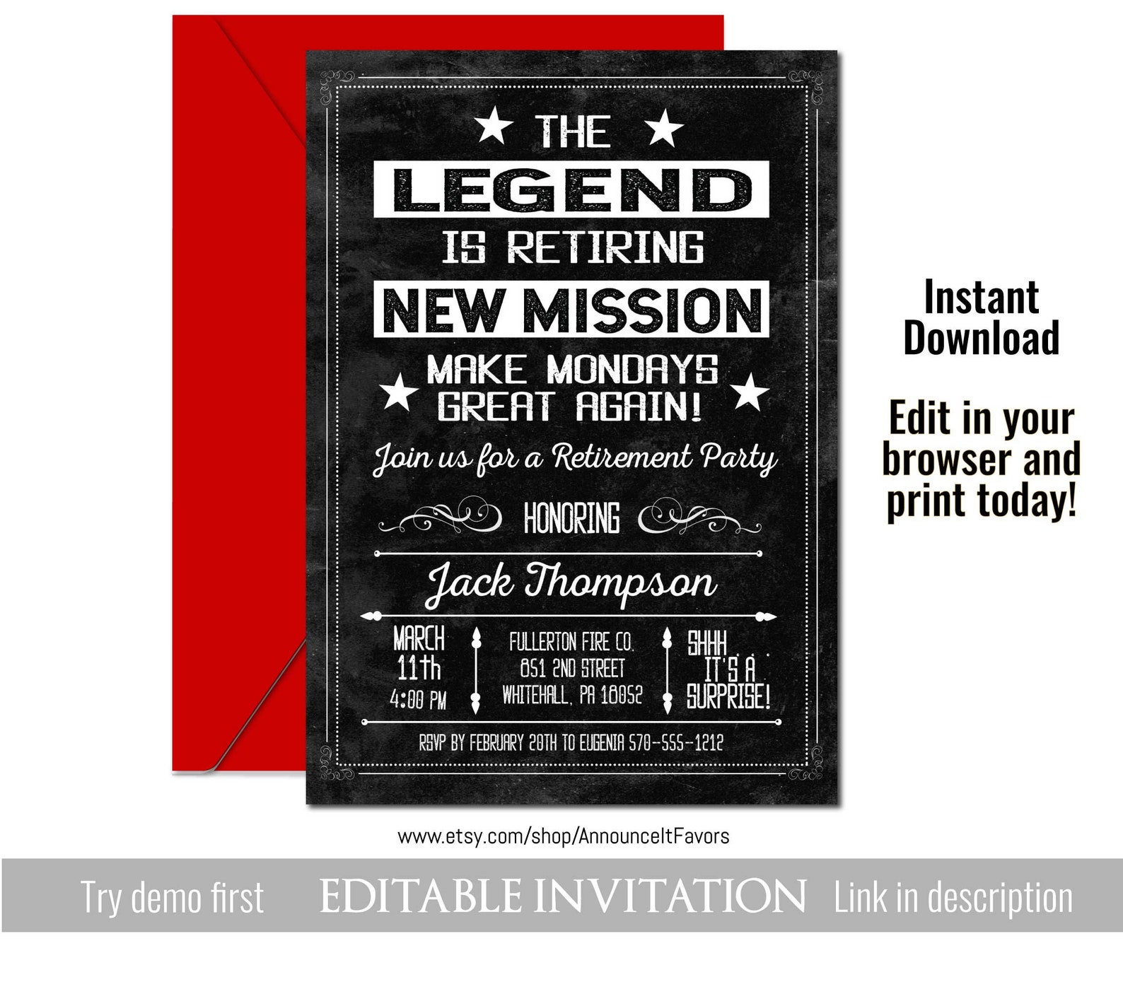 The Legend Retirement Invitation Template Instant Download - Etsy