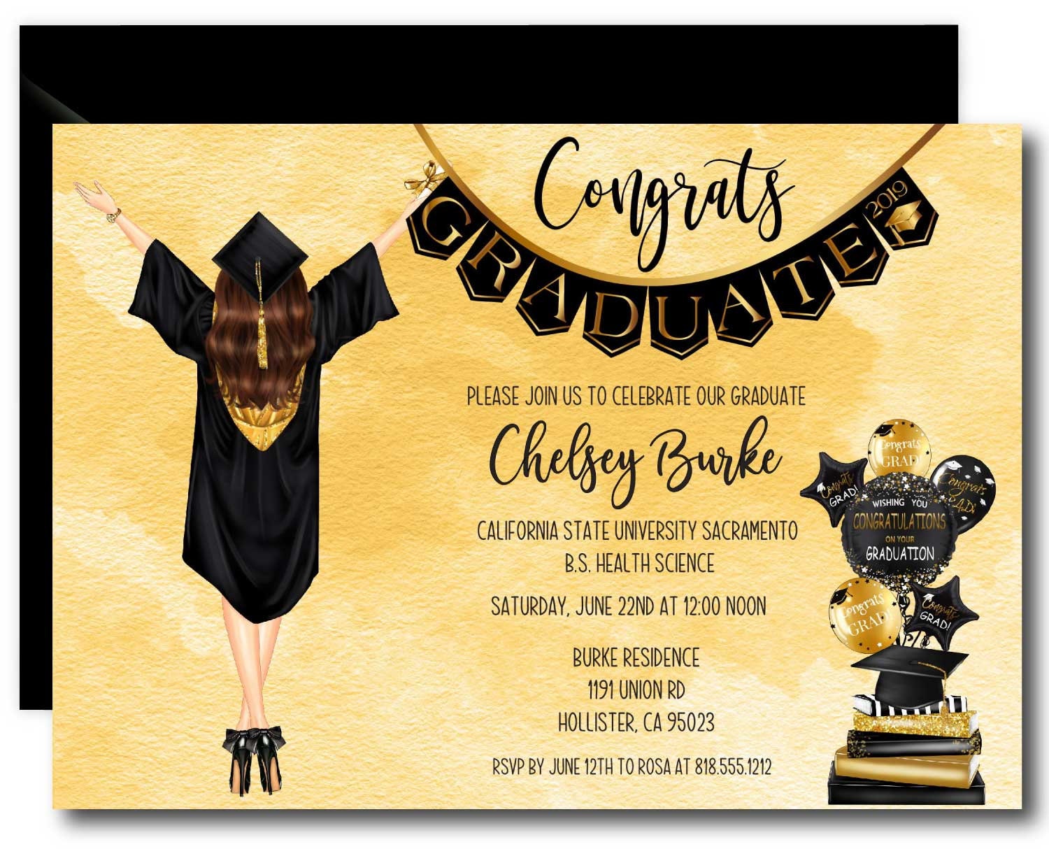 Modern Graduation Invitation Girl Grad Invite Electronic Etsy
