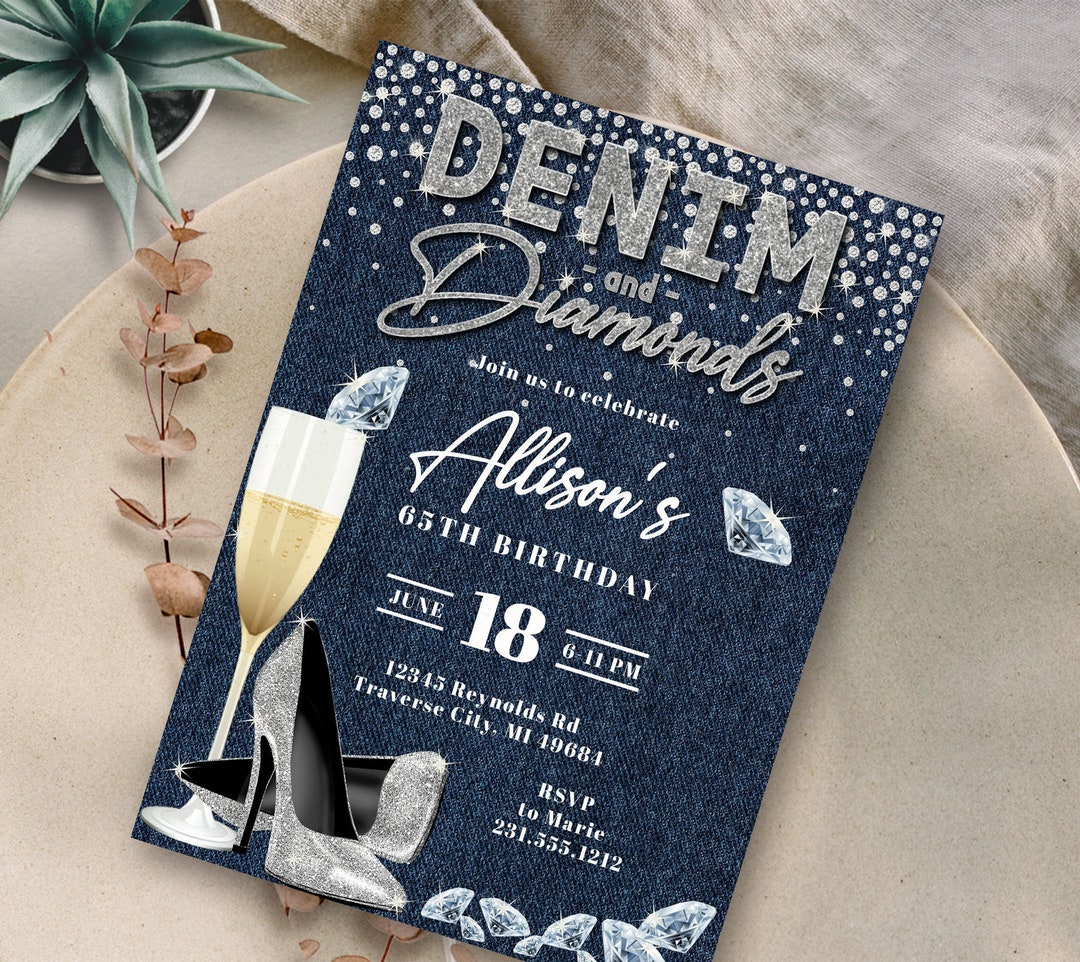 Denim And Diamonds Birthday Invitation Template digital Download Etsy Denim And Diamonds Birthday Invitation Template digital Download Etsy