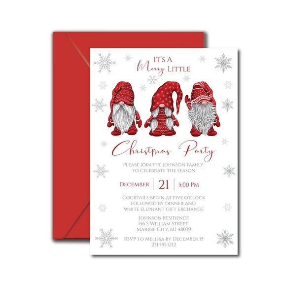 Gnome Christmas Invitation Printable, Gnome Christmas Party Invitation ...