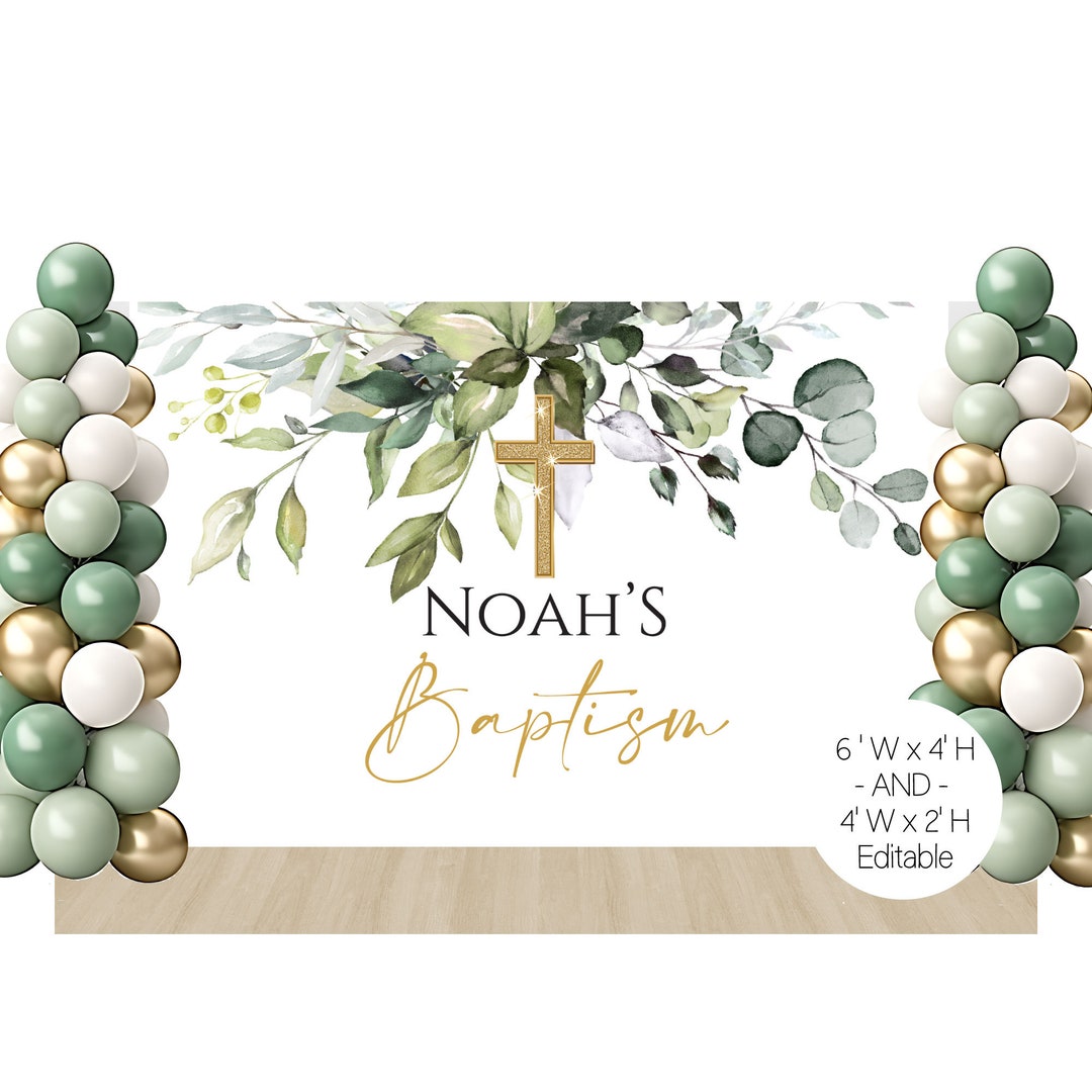 Baptism Backdrop, Greenery Baptism Backdrop, Printable Backdrop ...