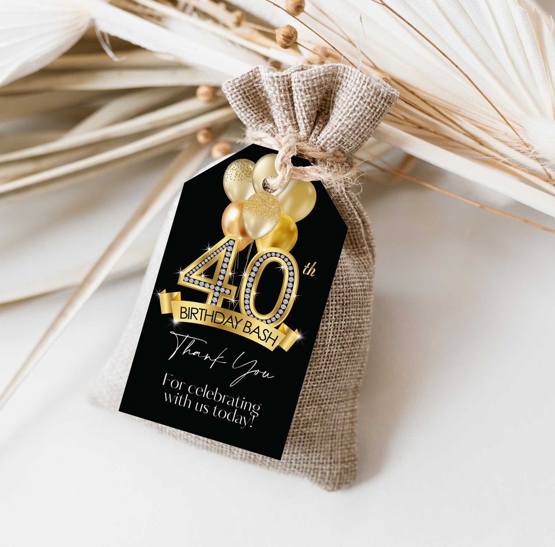 40th Birthday Favor Tags, 40th Birthday Thank You Tags Printable, 40th ...