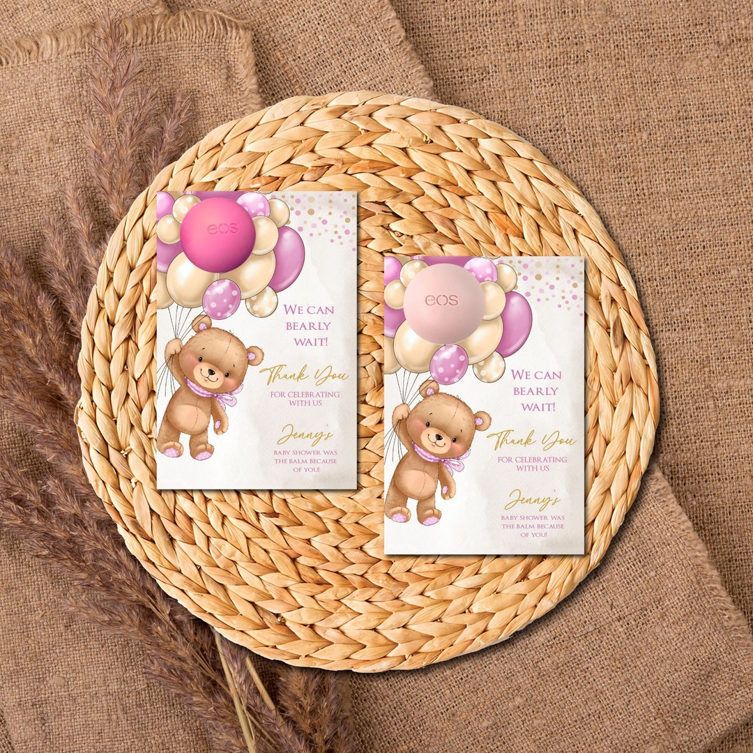 Pink Teddy Bear EOS Baby Shower Favors, Girl Teddy Bear EOS Lip Balm ...