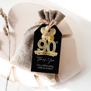 90th Birthday Favor Tags, 90th Birthday Thank You Tags Printable, 90th ...