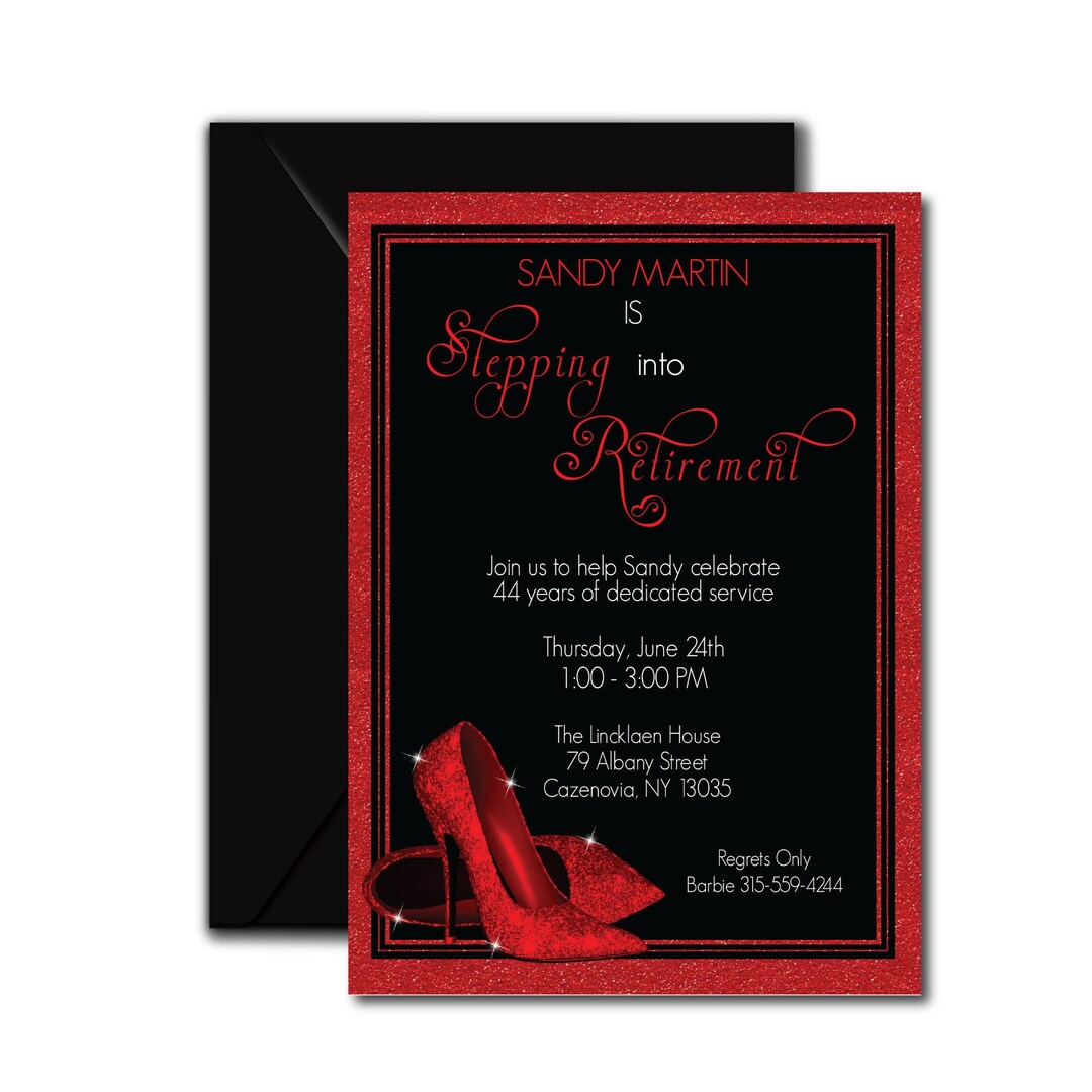 Red Glitter Shoes Retirement Invitation Printable Retirement - Etsy