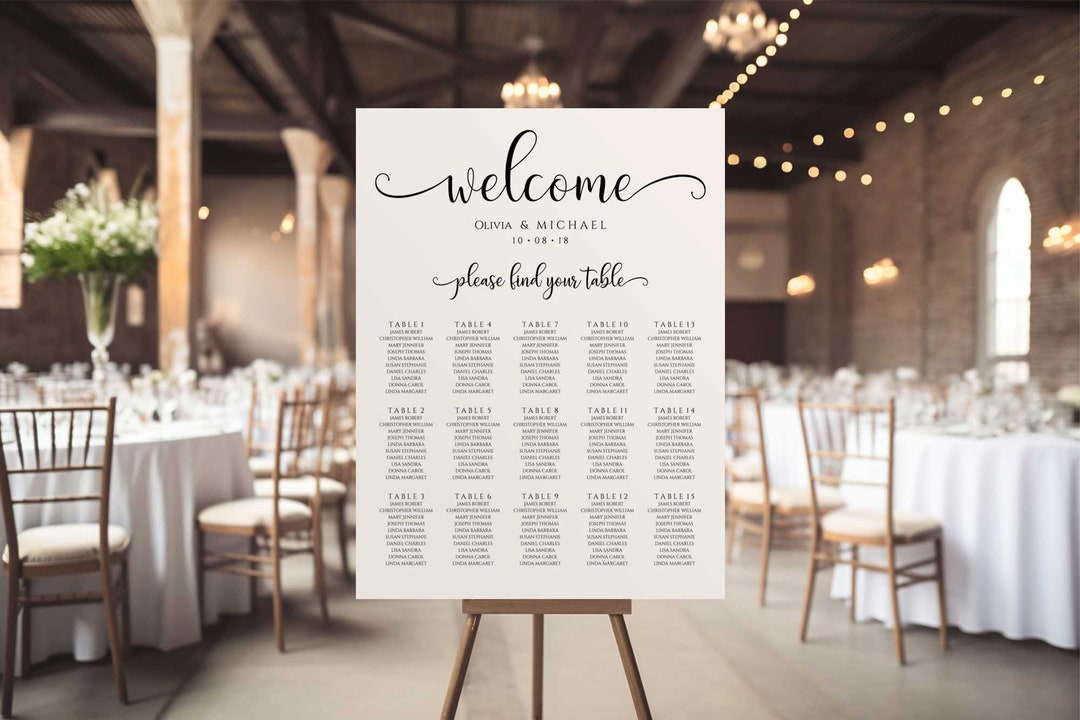 Editable Wedding Seating Chart Sign: Alphabetical Template (instant ...