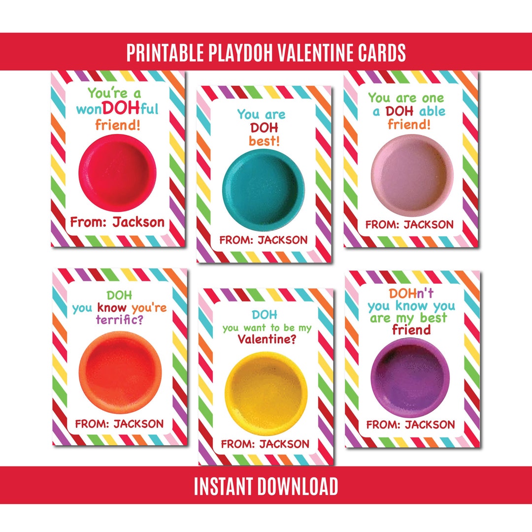 Editable Playdoh Valentine Cards, Printable Preschool Valentine's Day ...
