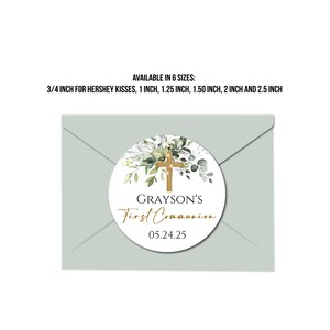 Greenery Communion Stickers, First Communion Kisses Labels, Greenery ...