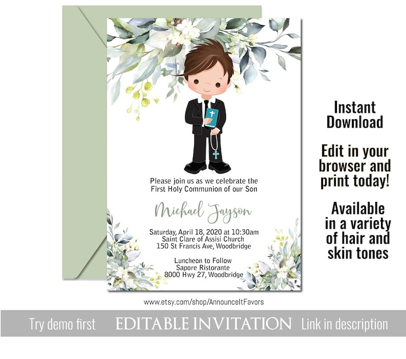 Boys First Communion Invitations 1st Holy Communion | Etsy Australia