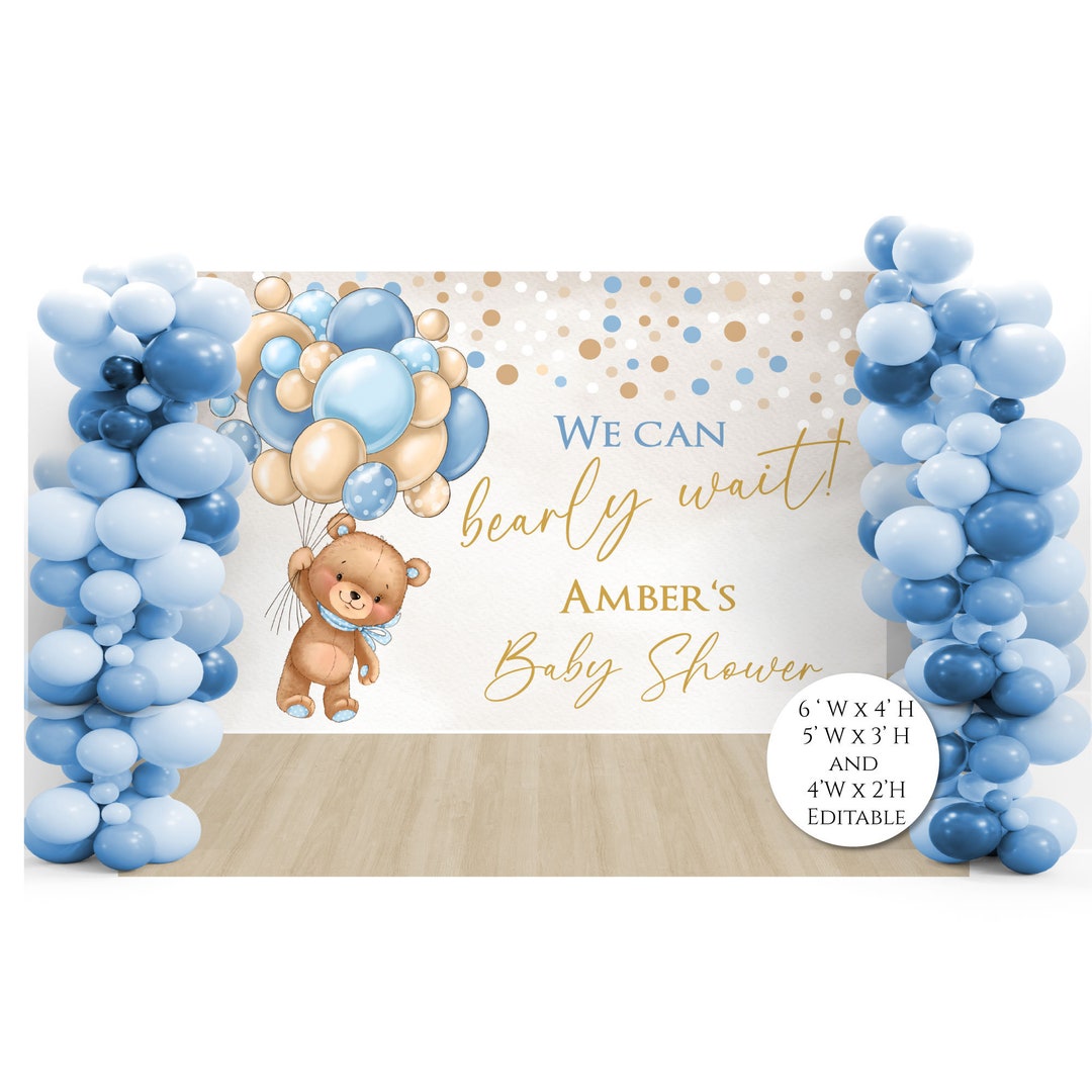 Boy Teddy Bear Baby Shower Backdrop, Blue Teddy Bear Backdrop, Bear ...