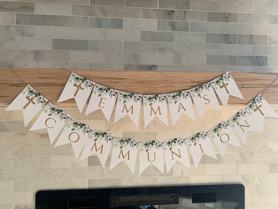 Greenery First Communion Decoration, Custom Banner Girl, Holy Communion ...