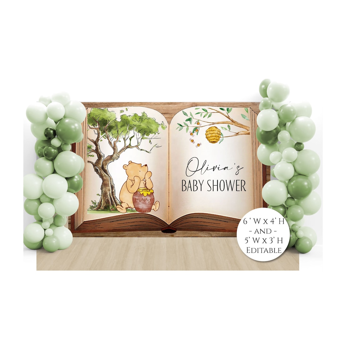 Classic Pooh Baby Shower Backdrop, Winnie the Pooh Baby Shower Backdrop ...