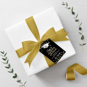 Black and Gold Graduation Thank You Tags, Editable Printable (digital ...