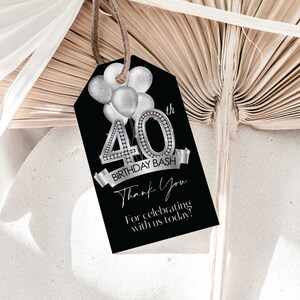 40th Birthday Favor Tags, 40th Birthday Thank You Tags Printable, 40th ...