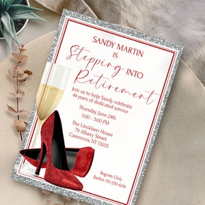 Red Glitter Shoes Retirement Invitation, Printable Heels Retirement ...