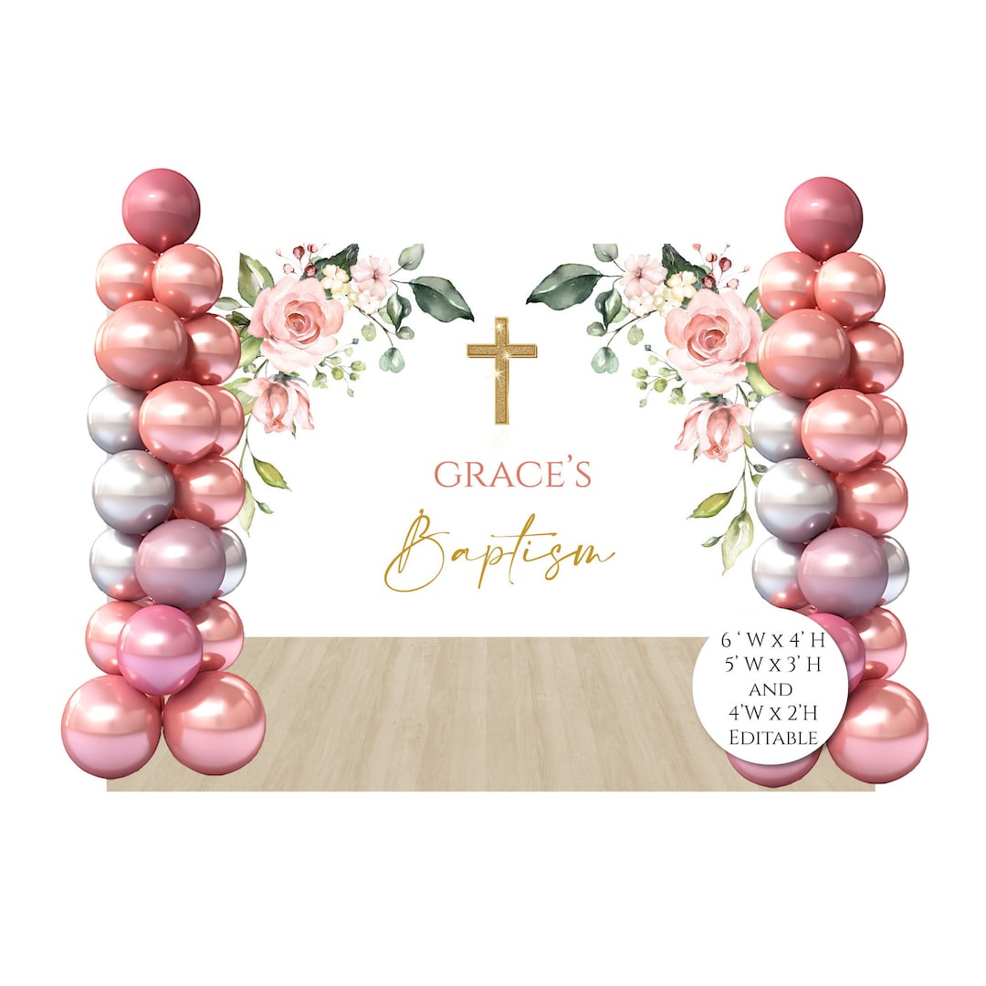 Baptism Backdrop, Blush Baptism Backdrop, Printable Backdrop, Floral ...