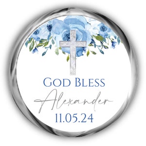Blue Communion Stickers, First Communion Kisses Labels, Blue God Bless ...