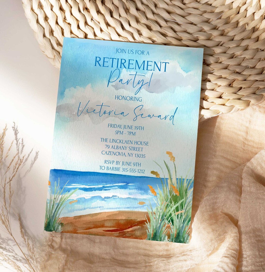Beach Retirement Party Invitation, Beach Retirement Invitation Template ...