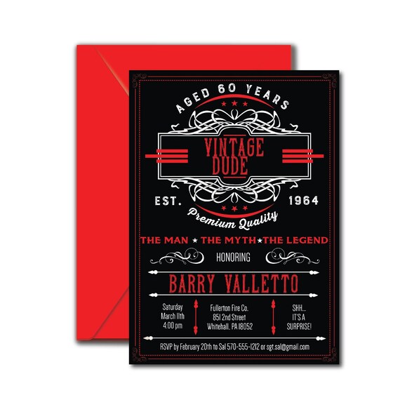 Vintage Dude Invitation - The Man, The Myth, The Legend Birthday Party ...