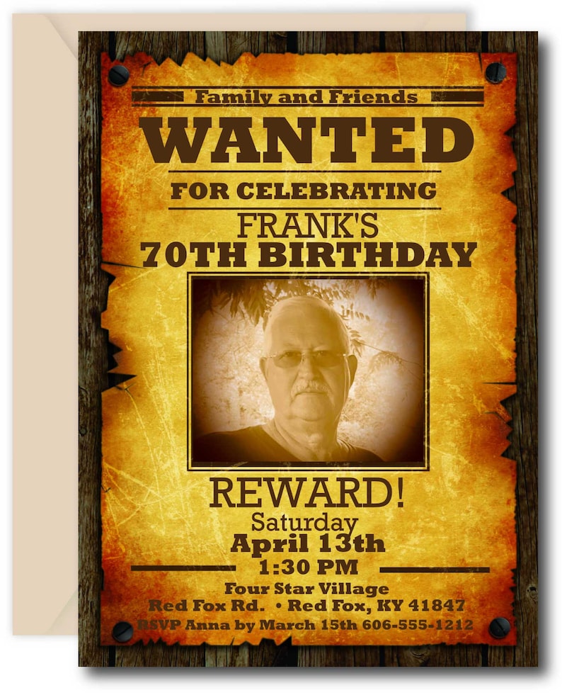 Wanted Birthday Invitation - Western Cowboy Wanted Poster Adult ...