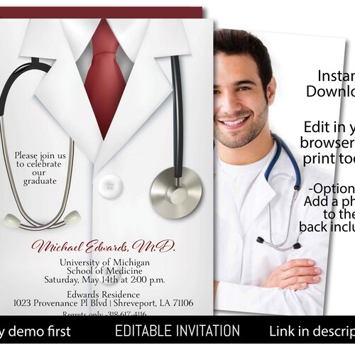 Doctor Invitation Medical School Doctor Graduation - Etsy