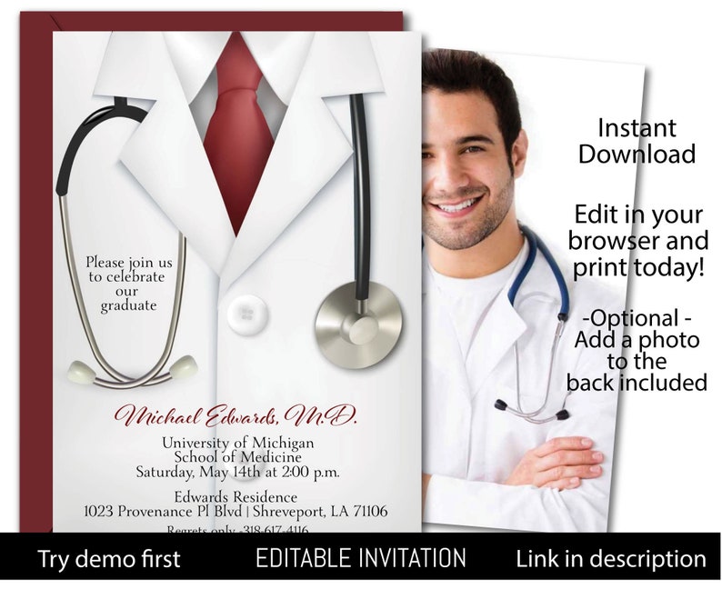 Doctor Invitation Medical School Doctor Graduation - Etsy