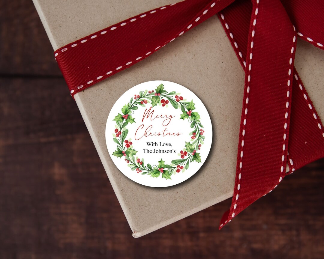 Printed Custom Christmas Wreath Labels, Personalized Christmas Wedding ...