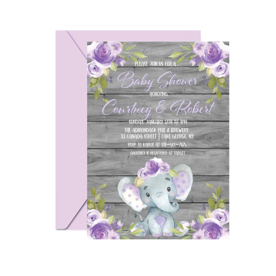 Purple Elephant Baby Shower Invitation, Elephant Baby Shower Invites ...
