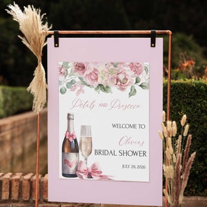 Petals and Prosecco Bridal Shower Welcome Sign Template, Pink Floral ...
