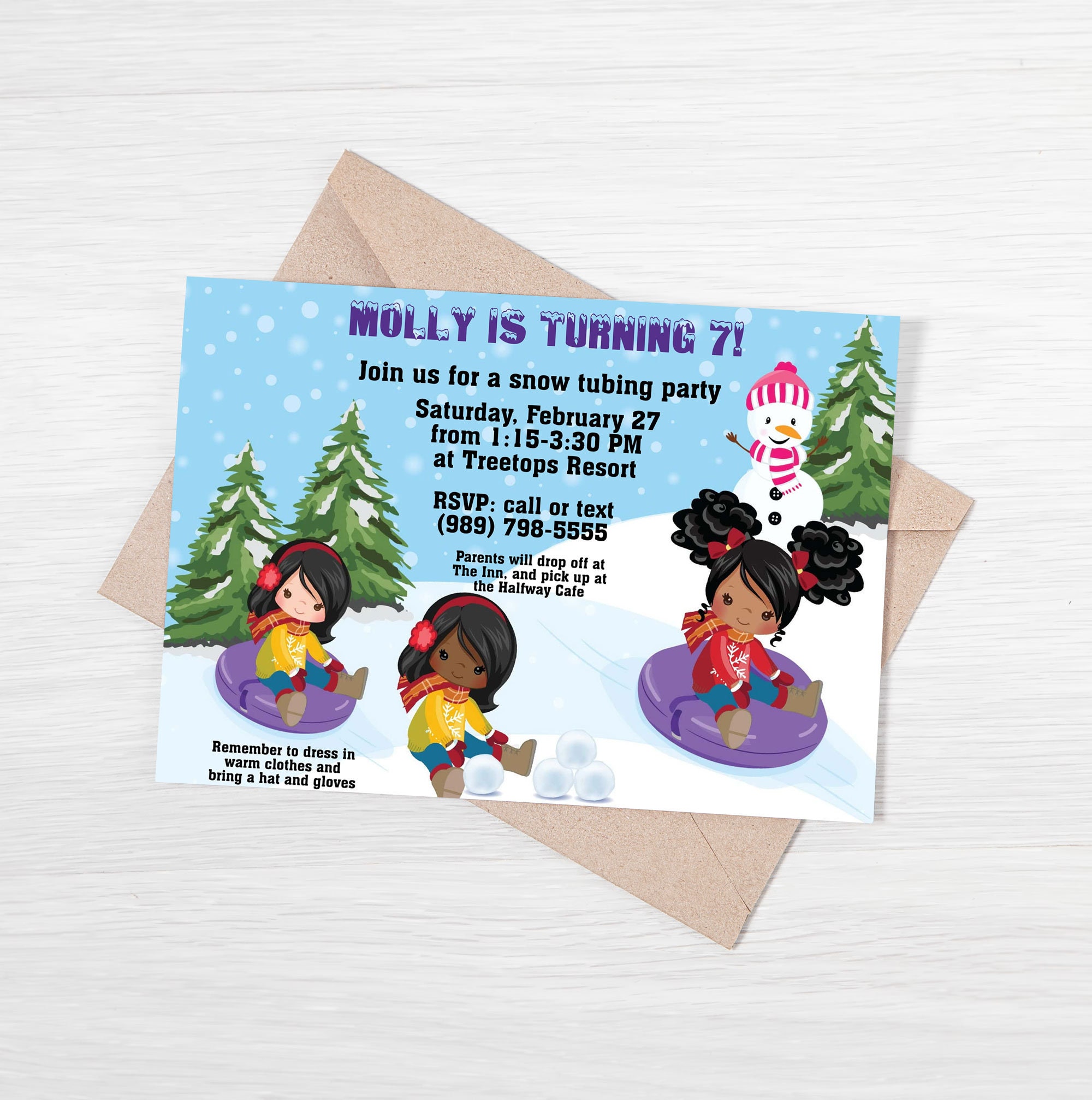 Girls Snow Tubing Birthday Invitation – Winter Party (digital File) - Etsy