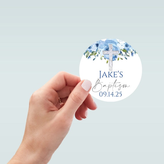 Blue Baptism Stickers, Baptism Kisses Labels, Blue God Bless Stickers ...